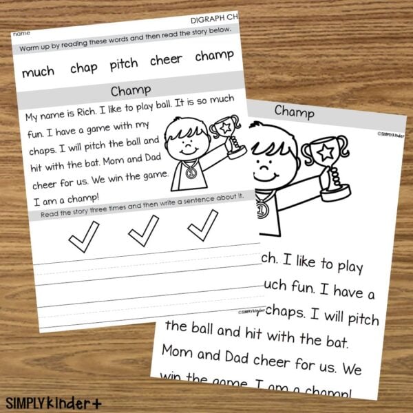 Reading Fluency & Comprehension Passages: Digraph CH - Simply Kinder ...