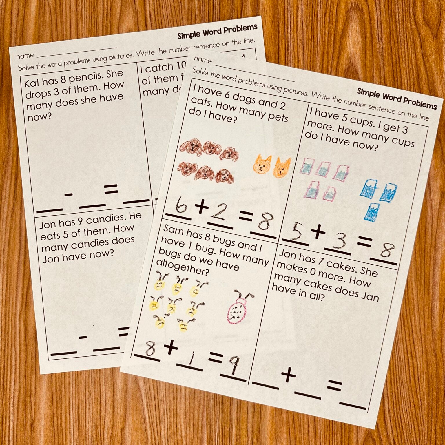 June Simple Word Problem Building Printables - Simply Kinder ...