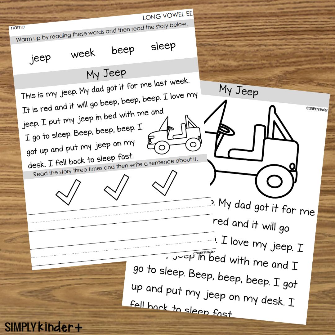 Reading Fluency & Comprehension Passages: Long EE - Simply Kinder ...