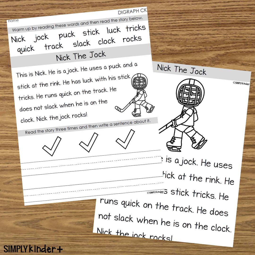 Reading Fluency & Comprehension Passages: Digraph CK - Simply Kinder ...