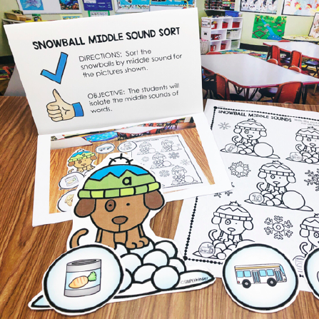 Snowball Middle Sounds Sort: Literacy Center, Third Quarter - Simply ...