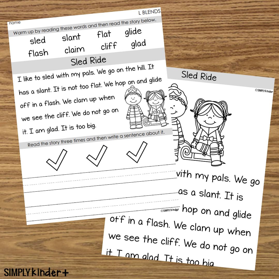 Reading Fluency & Comprehension Passages: Blends L - Simply Kinder ...