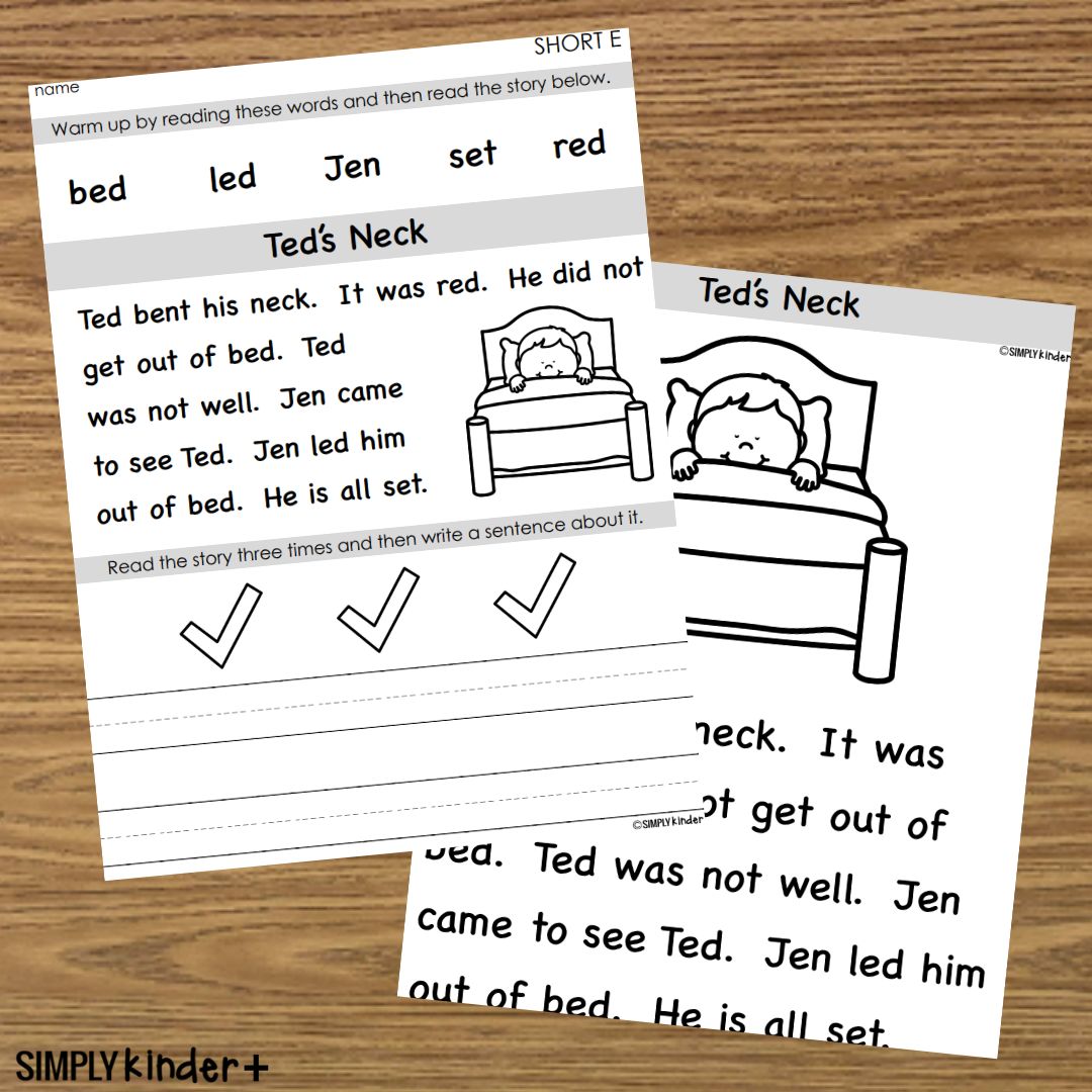 Reading Fluency & Comprehension Passages: Short E - Simply Kinder ...
