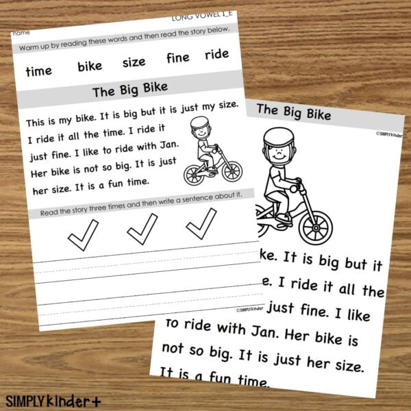 Reading Fluency & Comprehension Passages: Long I The Big Bike - Simply ...