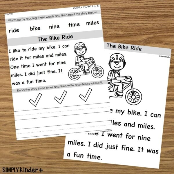 Reading Fluency & Comprehension Passages: Long I The Bike Ride - Simply ...
