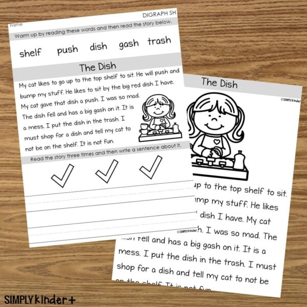 Reading Fluency & Comprehension Passages: Digraph SH - Simply Kinder ...