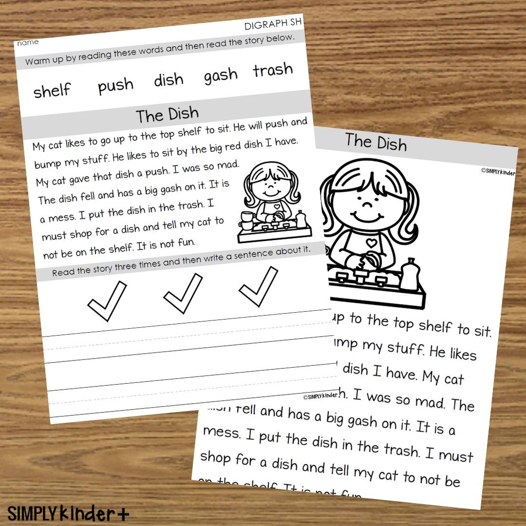 Reading Fluency & Comprehension Passages: Digraph SH - Simply Kinder ...