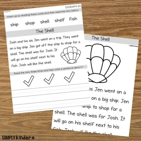 Reading Fluency & Comprehension Passages: Digraph SH - Simply Kinder ...