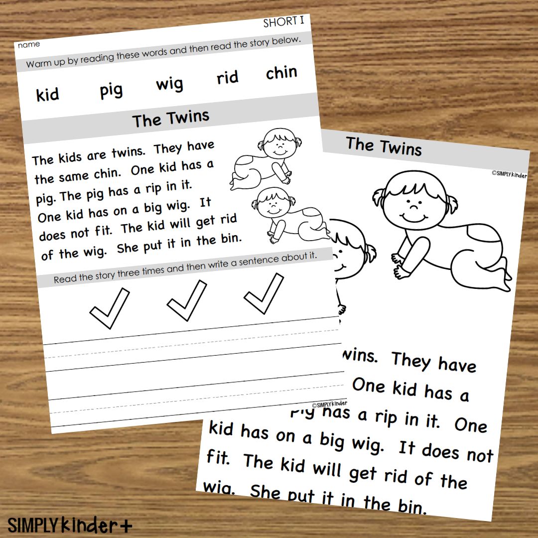 Reading Fluency & Comprehension Passages: Short I - Simply Kinder ...