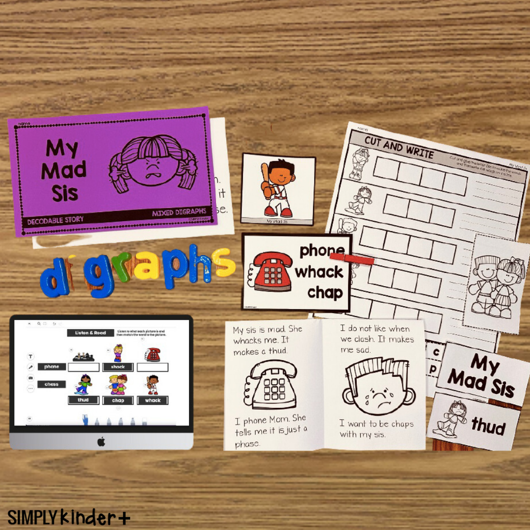 Decodable Reader with Word Work: Digraphs Mixed - Simply Kinder ...