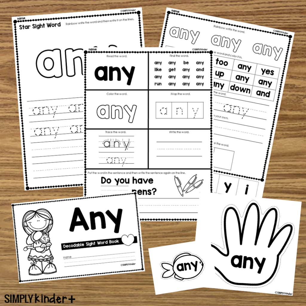 Any - Sight Word Activities - Simply Kinder + Printable Membership