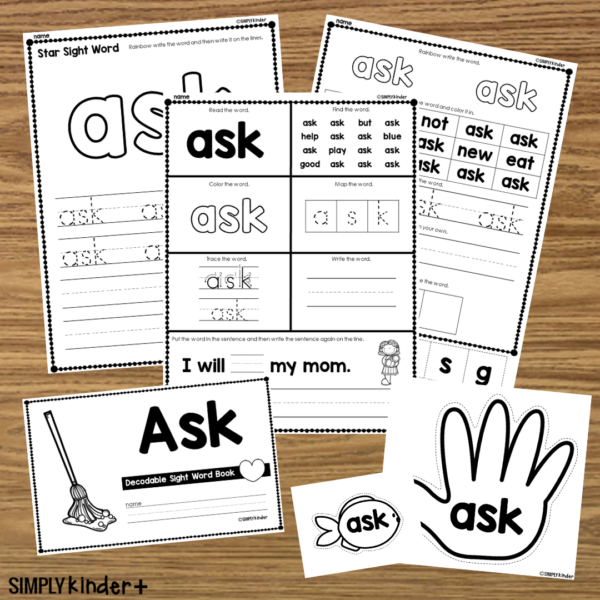 Ask - Sight Word Activities - Simply Kinder + Printable Membership