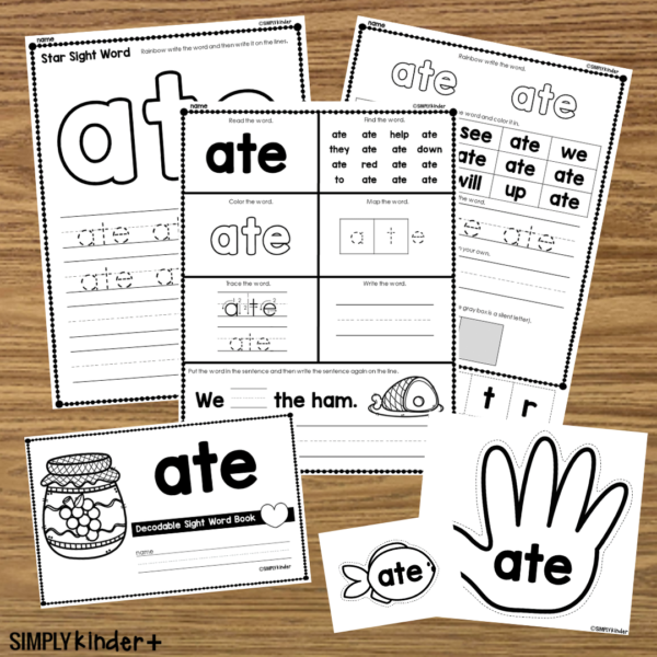 Ate - Sight Word Activities - Simply Kinder + Printable Membership