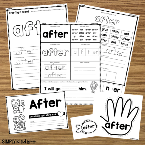 After - Sight Word Activities - Simply Kinder + Printable Membership