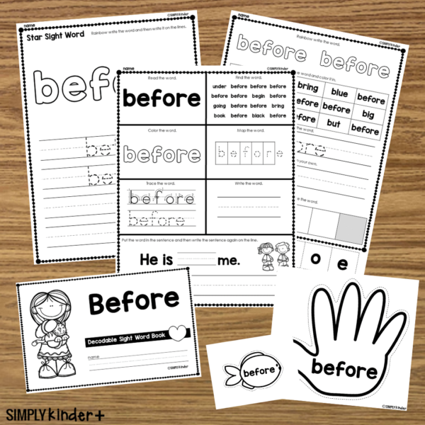 Before - Sight Word Activities - Simply Kinder + Printable Membership