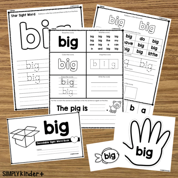 Big - Sight Word Activities - Simply Kinder + Printable Membership