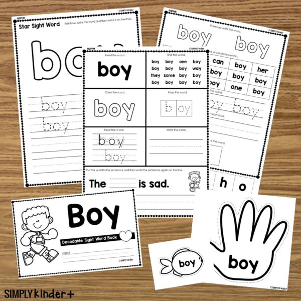 Boy - Sight Word Activities - Simply Kinder + Printable Membership