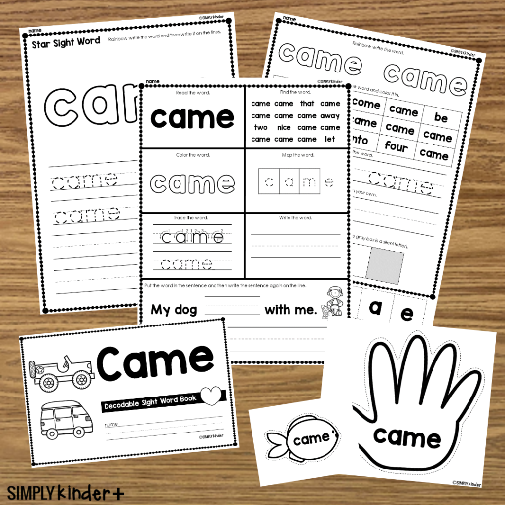 Came - Sight Word Activities - Simply Kinder + Printable Membership