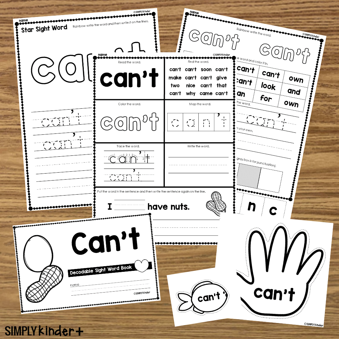 Can't - Sight Word Activities - Simply Kinder + Printable Membership