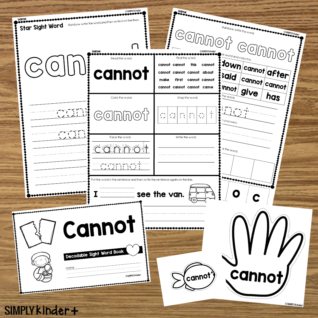 Cannot - Sight Word Activities - Simply Kinder + Printable Membership