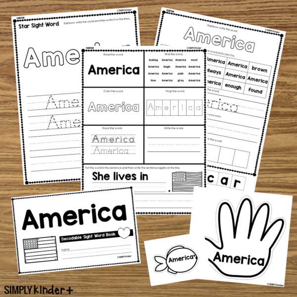 America - Sight Word Activities - Simply Kinder + Printable Membership