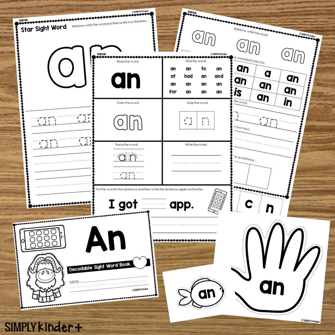 An - Sight Word Activities - Simply Kinder + Printable Membership
