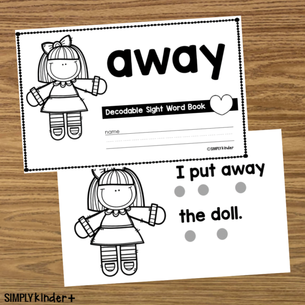 Away - Sight Word Book Activities - Simply Kinder + Printable Membership