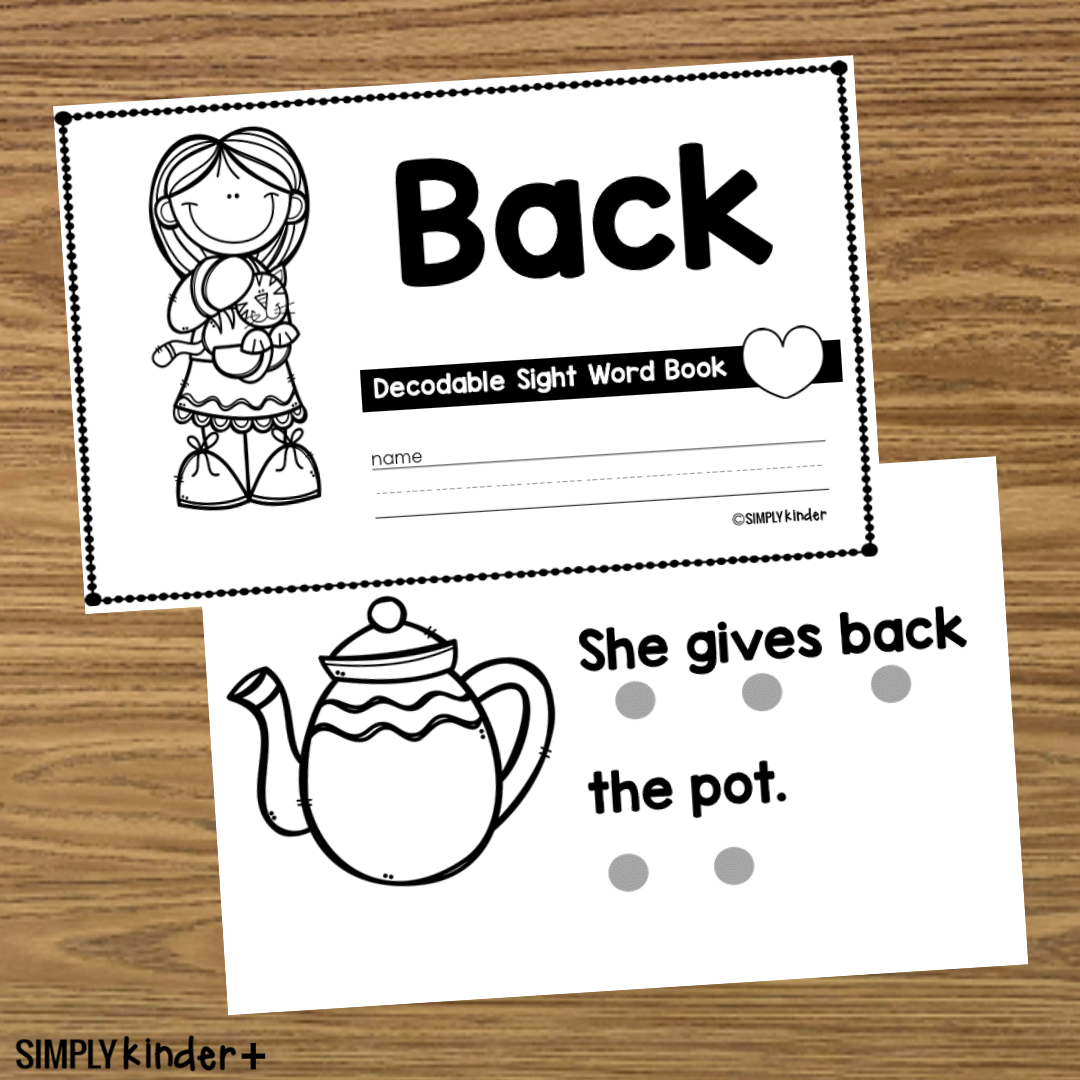 Back - Sight Word Book Activities - Simply Kinder + Printable Membership