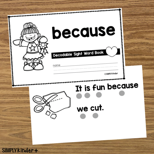 Because - Sight Word Book Activities - Simply Kinder + Printable Membership