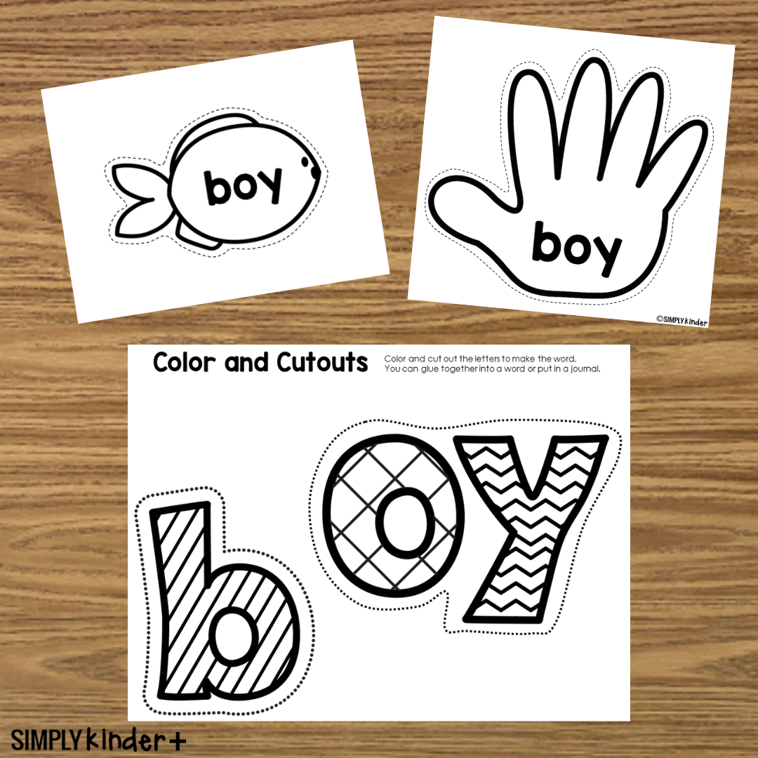 Boy - Sight Word Craft Activities - Simply Kinder + Printable Membership