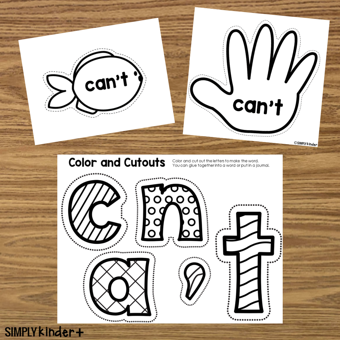 Can't - Sight Word Craft Activities - Simply Kinder + Printable Membership
