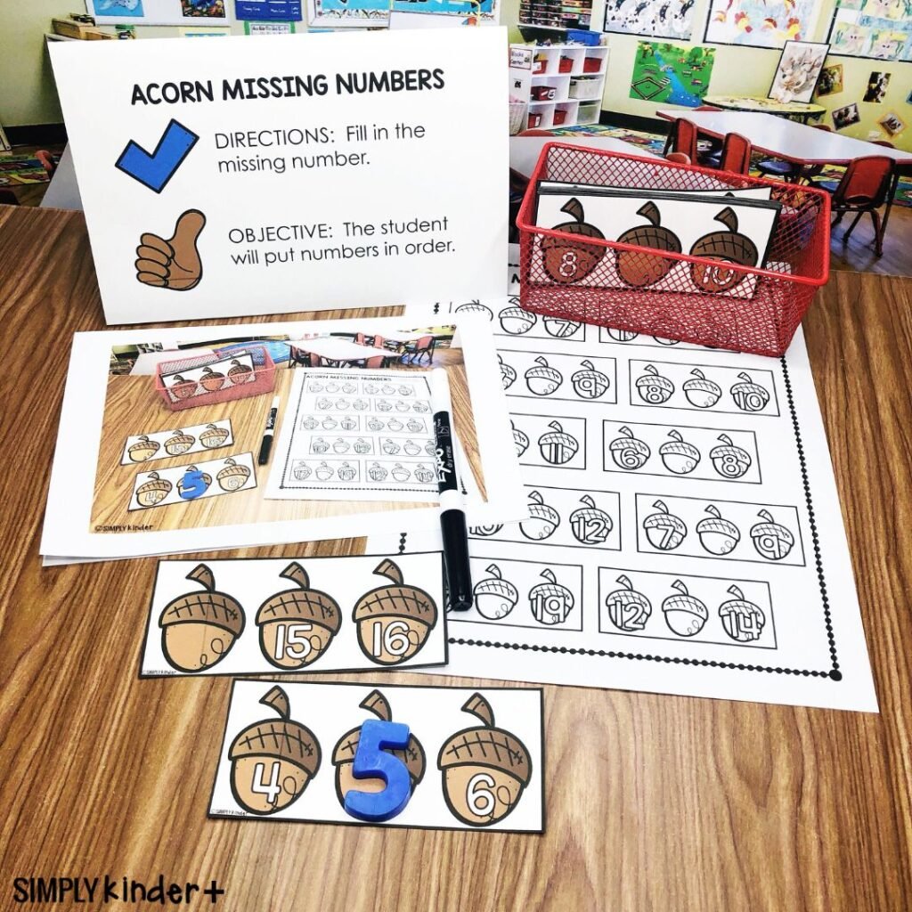 Acorn Missing Numbers: Math Center, First Quarter - Simply Kinder ...