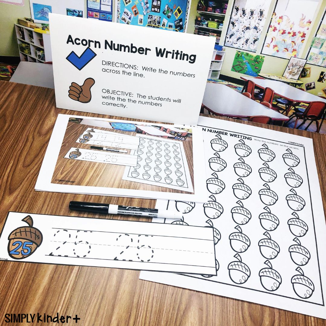 Acorn Number Writing: Math Center, First Quarter - Simply Kinder ...