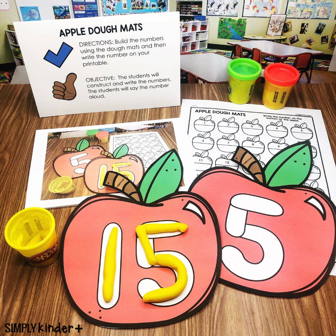Apple Number Dough Mats: Math Center, First Quarter - Simply Kinder ...