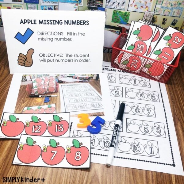 Apple Missing Numbers: Math Center, First Quarter - Simply Kinder ...