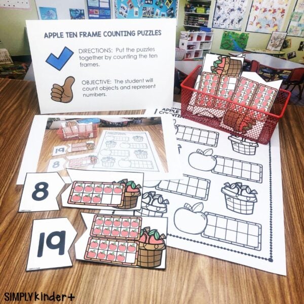 Apple Ten Frame Puzzles: Math Center, First Quarter - Simply Kinder ...