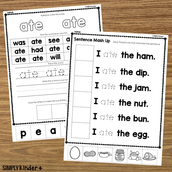 Ate - Sight Word Cut & Glue Activities - Simply Kinder + Printable ...