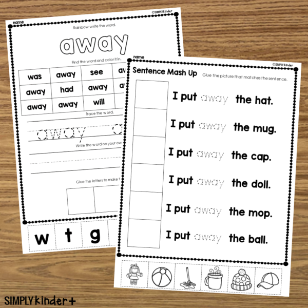 Away - Sight Word Cut & Glue Activities - Simply Kinder + Printable ...
