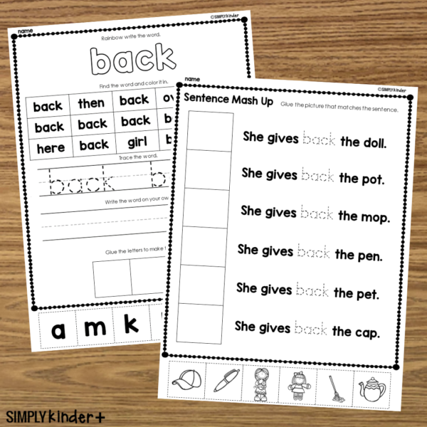 Back - Sight Word Cut & Glue Activities - Simply Kinder + Printable ...