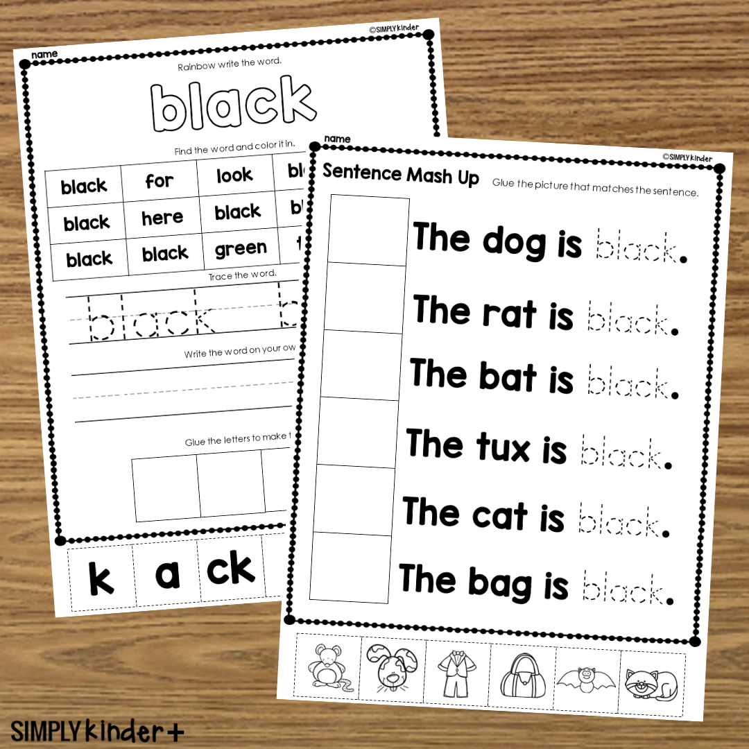 Black - Sight Word Cut & Glue Activities - Simply Kinder + Printable ...