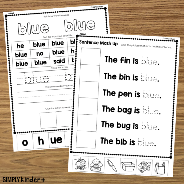 Blue- Sight Word Cut & Glue Activities - Simply Kinder + Printable ...