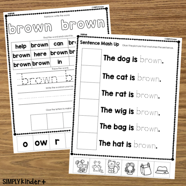 Brown - Sight Word Cut & Glue Activities - Simply Kinder + Printable ...