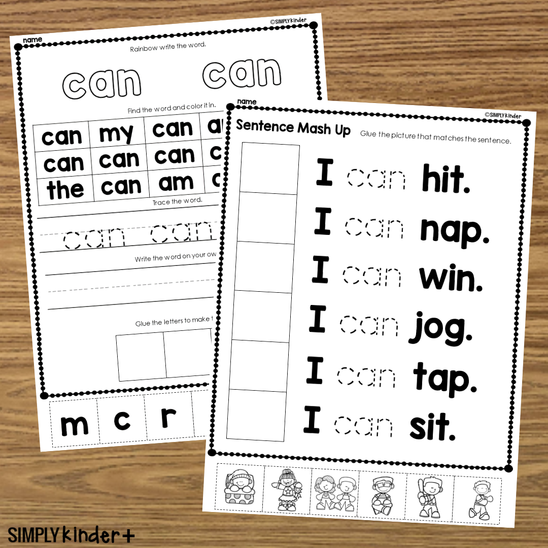 Can - Sight Word Cut & Glue Activities - Simply Kinder Plus