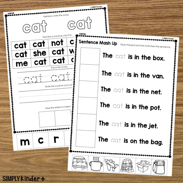 Cat - Sight Word Cut & Glue Activities - Simply Kinder Plus