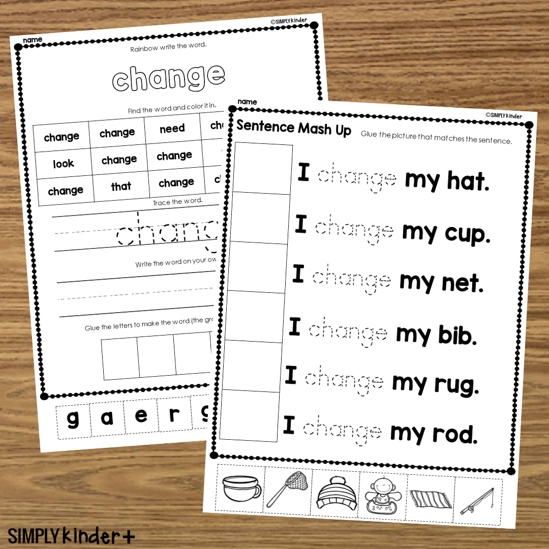 Change - Sight Word Cut & Glue Activities - Simply Kinder + Printable ...