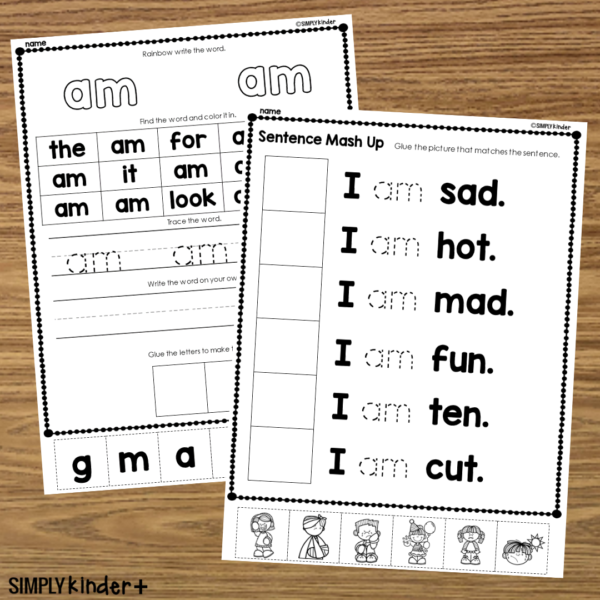 Am - Sight Word Cut & Glue Activities - Simply Kinder + Printable ...