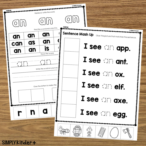 An- Sight Word Cut & Glue Activities - Simply Kinder + Printable Membership