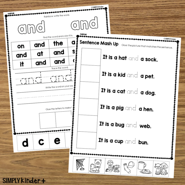 And- Sight Word Cut & Glue Activities - Simply Kinder + Printable ...
