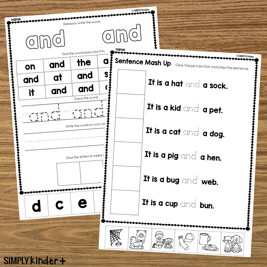 And- Sight Word Cut & Glue Activities - Simply Kinder + Printable ...