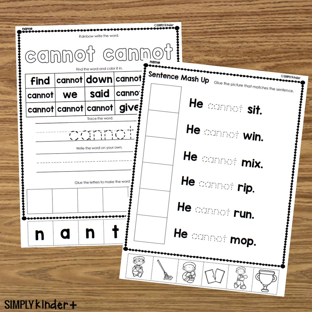 Cannot - Sight Word Cut & Glue Activities - Simply Kinder + Printable ...